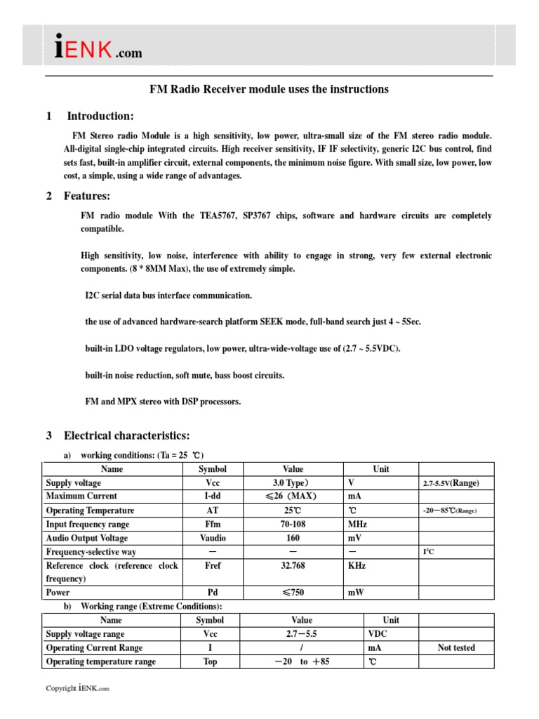 TEA5767 SP3767 FM Radio Receiver Module | PDF | Frequency Modulation ...