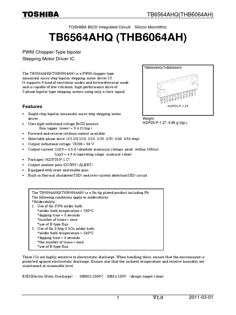 TB6564AHQ (THB6064AH) : PWM Chopper-Type Bipolar Stepping Motor Driver ...
