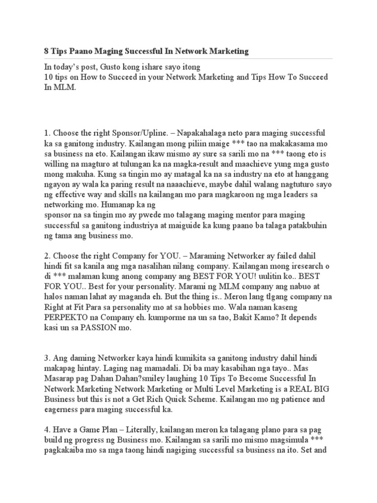 10 Tips Paano Maging Successful in Network Marketing | PDF