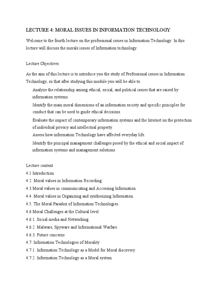 Moral Issues of Information Technology | PDF | Intelligence (AI ...