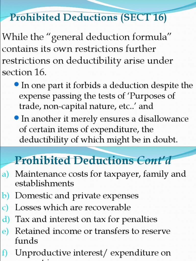Prohibited Deductions (SECT 16) | PDF | Finance & Money Management