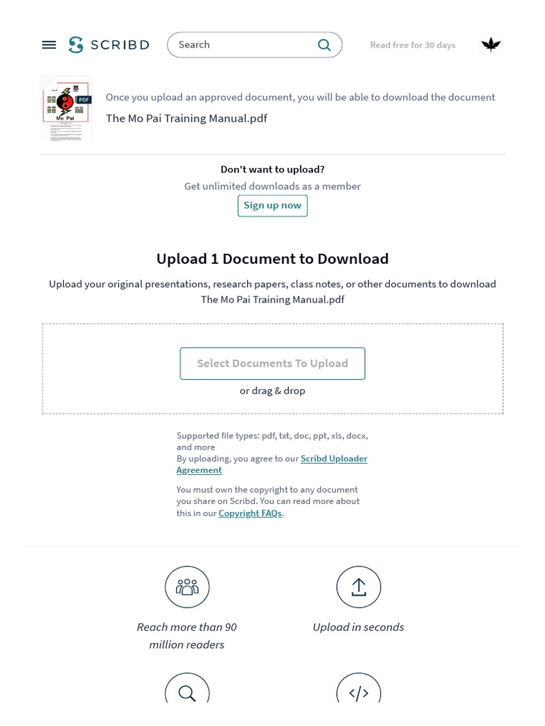 Upload 1 Document To Download: The Mo Pai Training Manual PDF | PDF | Scribd | Electronic Publishing