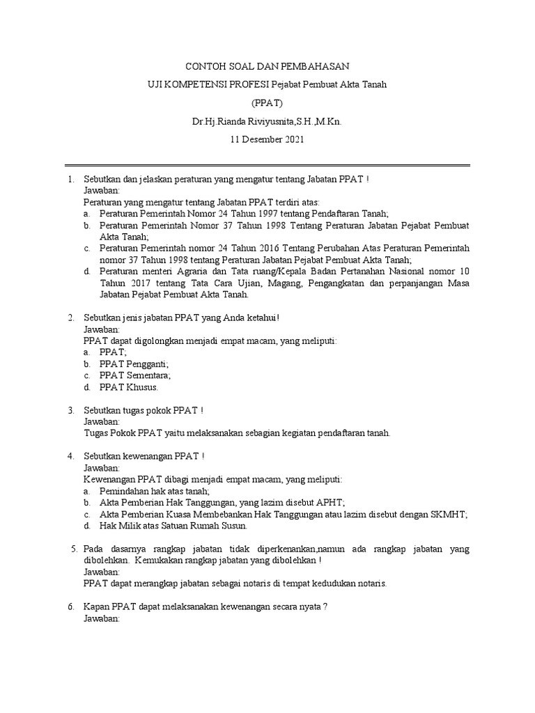 Contoh Soal Dan Pembahasan Ujian Ppat | PDF