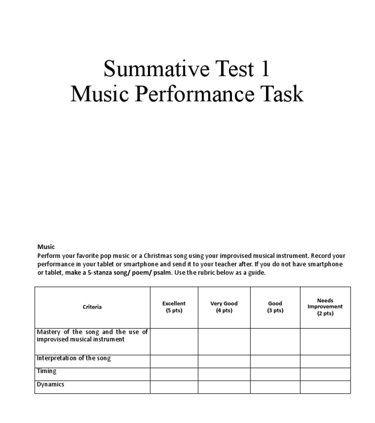 Summative Test 1 Remediation Music | PDF