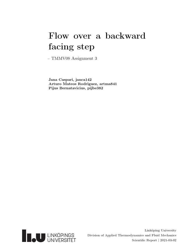 Flow Over A Backward Facing Step: TMMV08 Assignment 3 | PDF | Boundary Layer | Turbulence
