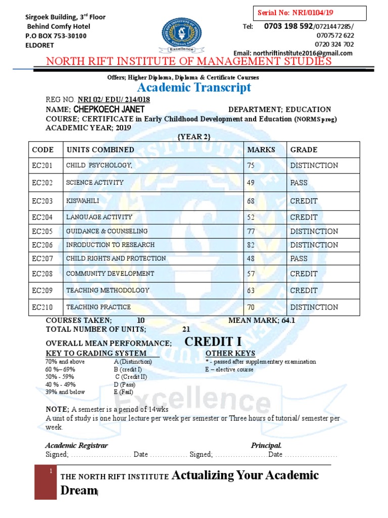 Academic Transcript for Early Childhood Education | PDF