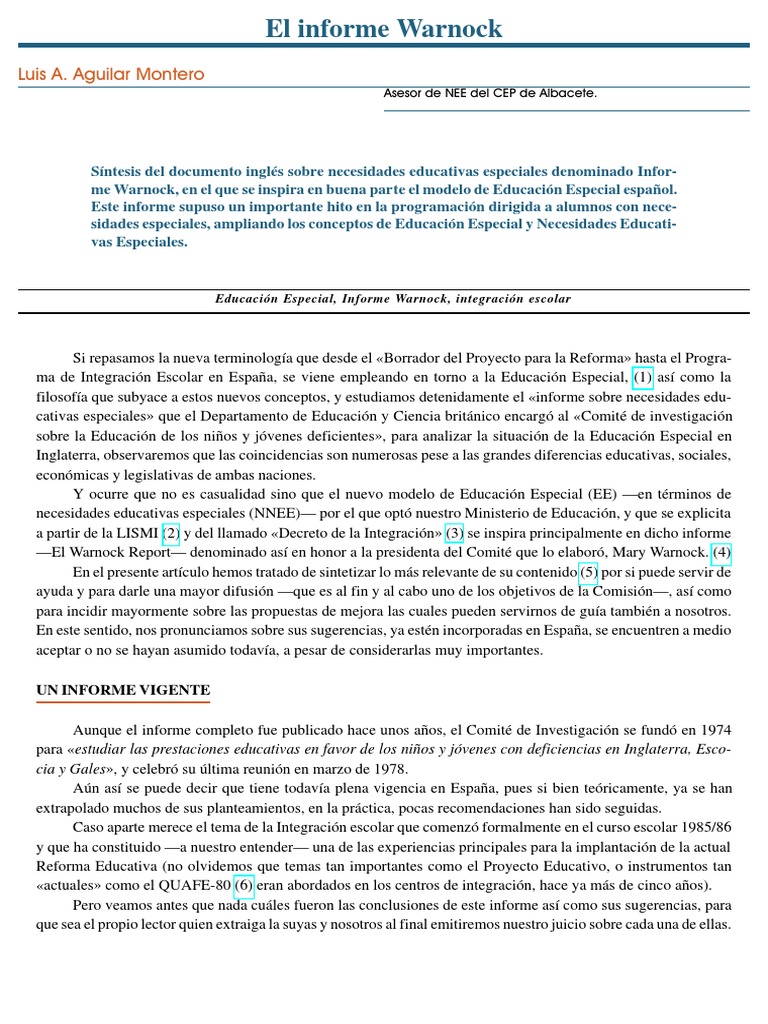 Informe-Warnock - Material Referencia Actividad 5 | PDF | Educación ...