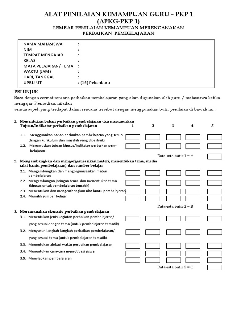 ALAT PENILAIAN KEMAMPUAN GURU (APKG1 Dan 2) PKP PGSD | PDF