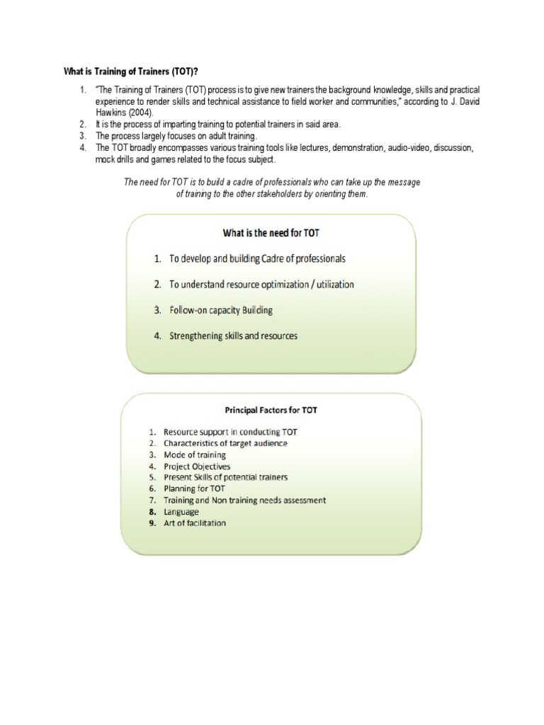 What Is Training of Trainers (TOT) ? | PDF | Learning | Emergency ...