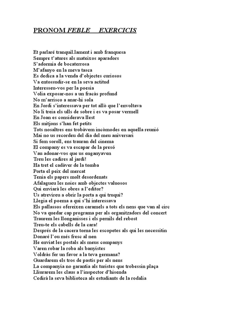 Pronom Feble Exercicis | PDF