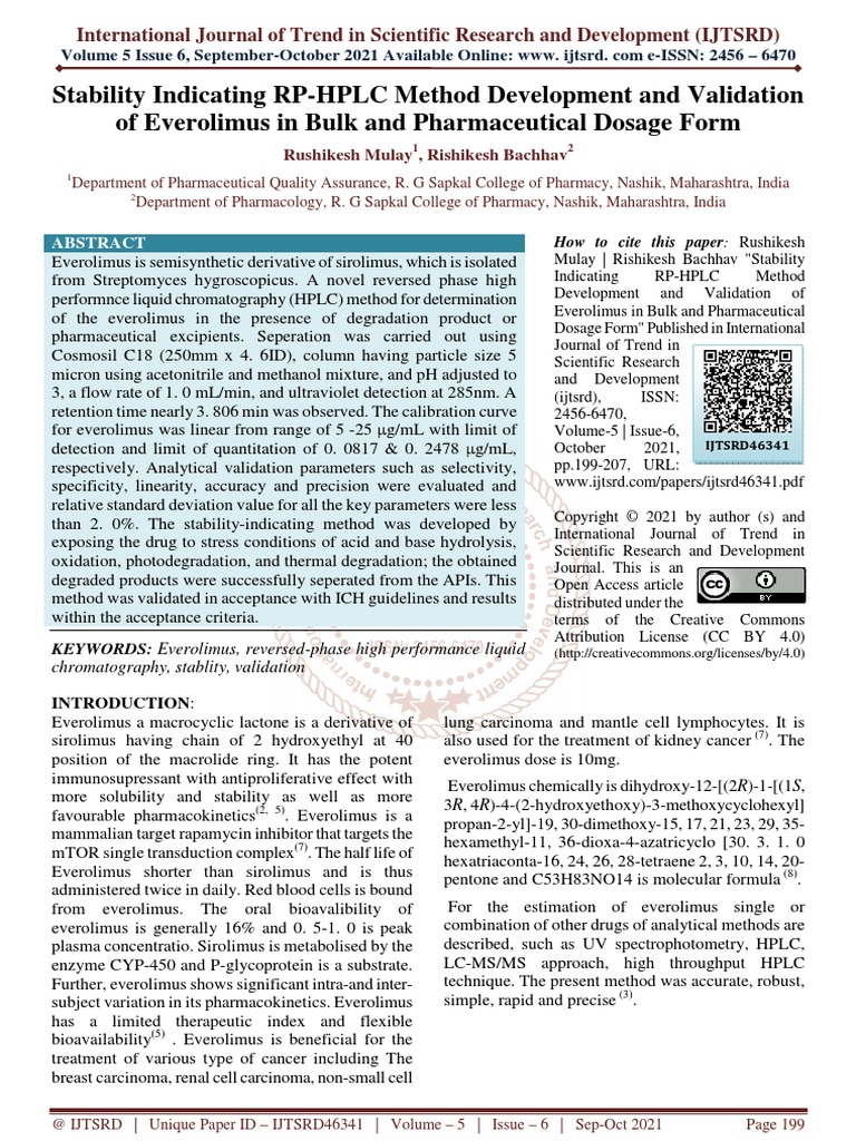 Stability Indicating RP HPLC Method Development and Validation of Everolimus in Bulk and ...