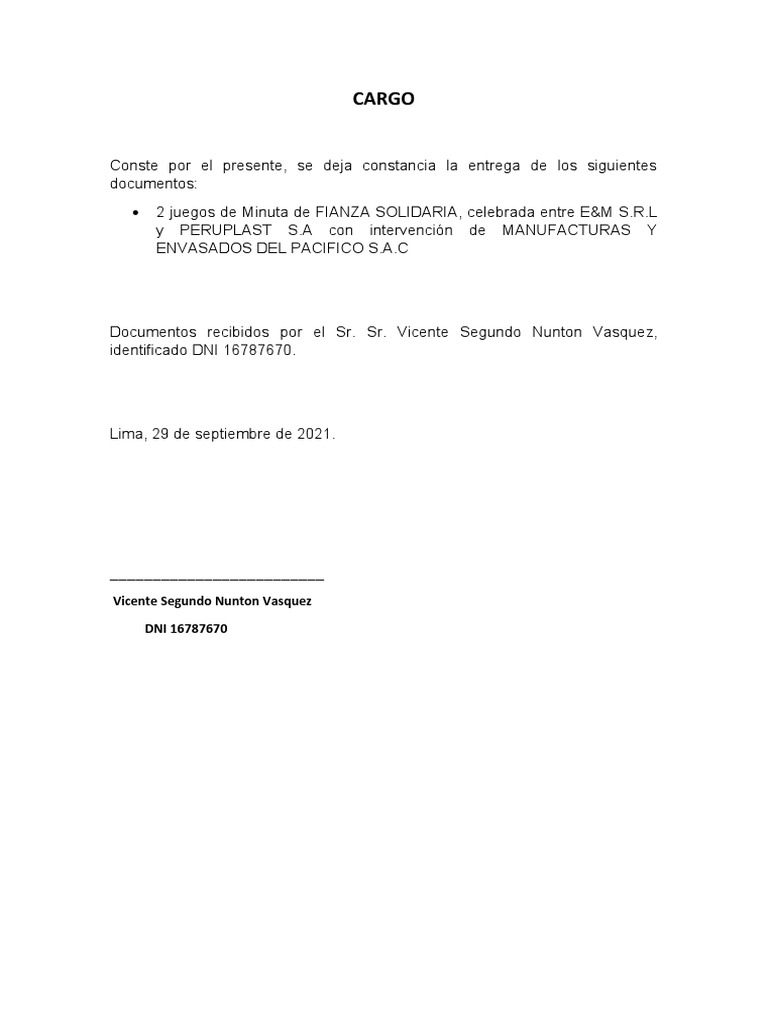 Modelo de Cargo para Entrega de Documentos | PDF