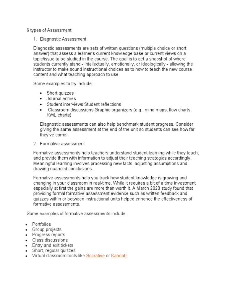 6 Types of Assessment | PDF | Educational Assessment | Cognition