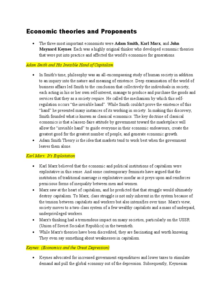 Economic Theories and Proponents | PDF | Economics | Capitalism