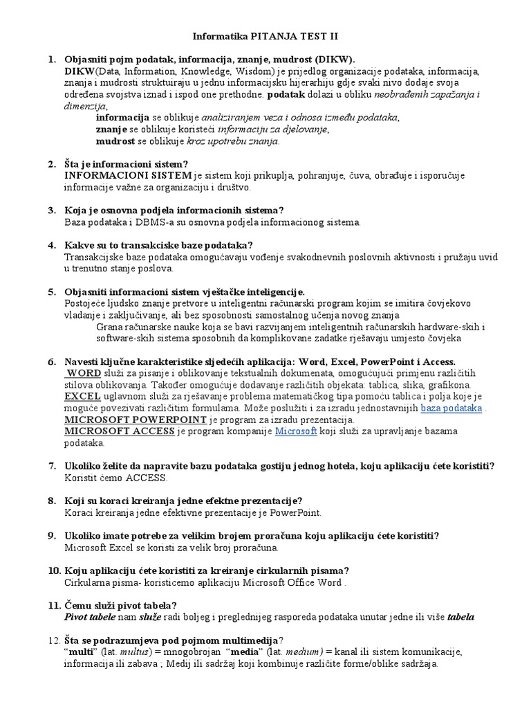 INFORMATIKA Test II | PDF