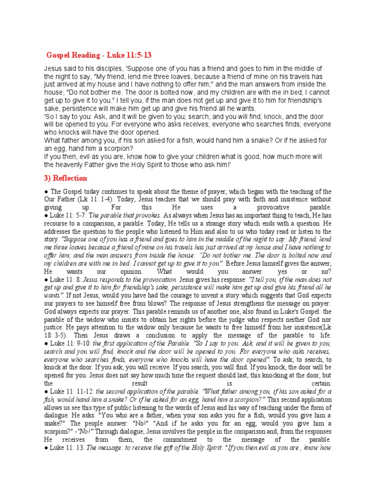 Gospel LUKE 11 5 13 | PDF | Jesus | Parables Of Jesus