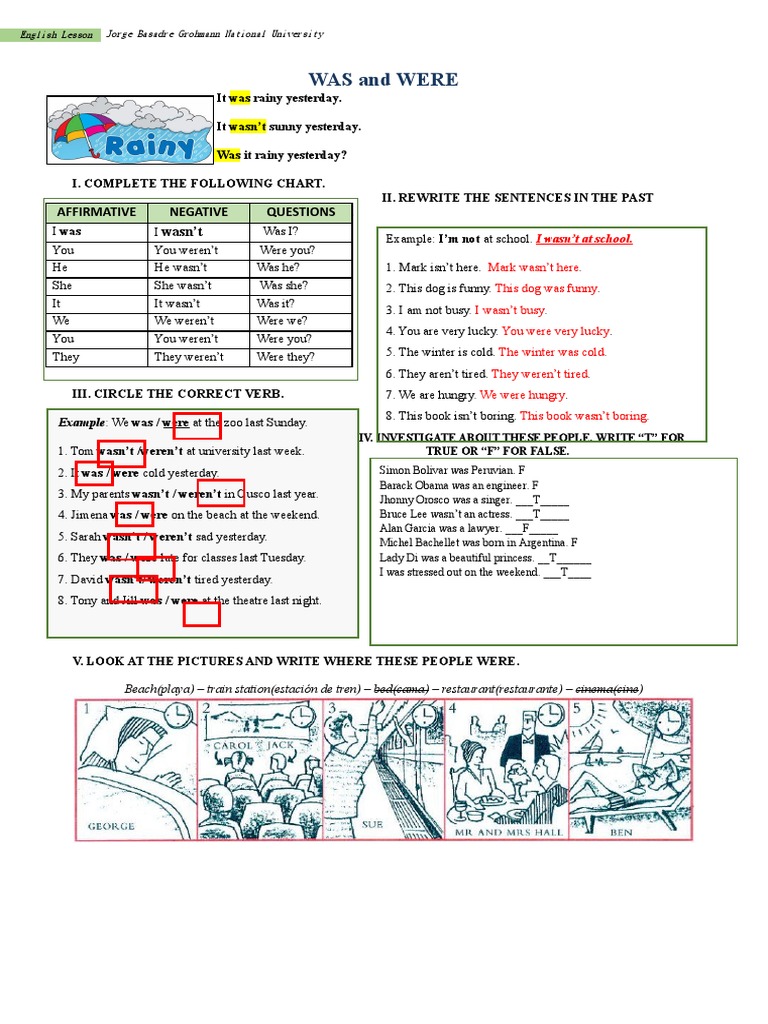 Was and Were: Affirmative Negative Questions Wasn't | PDF