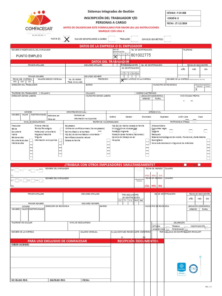 Formulario Comfacesar | PDF