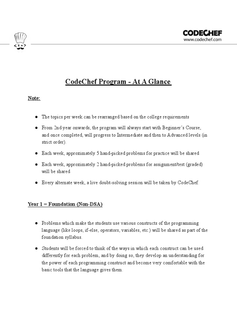 CodeChef Program - at A Glance | PDF | Dynamic Programming | Mathematical Logic