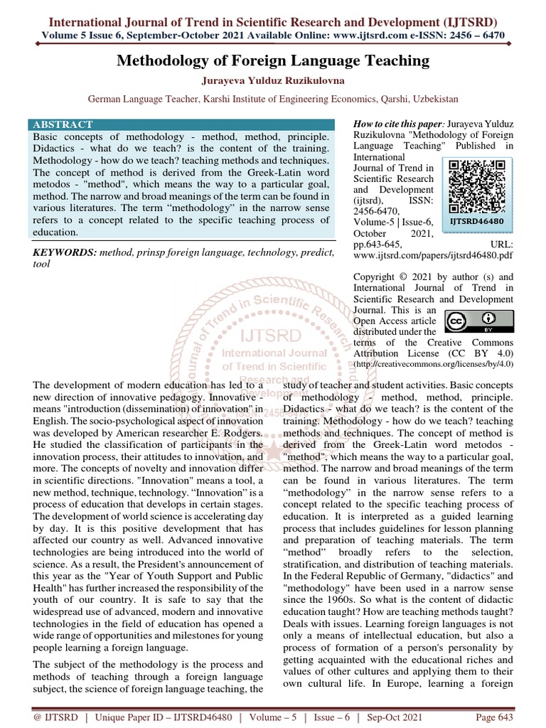 Methodology of Foreign Language Teaching | PDF | Language Education ...