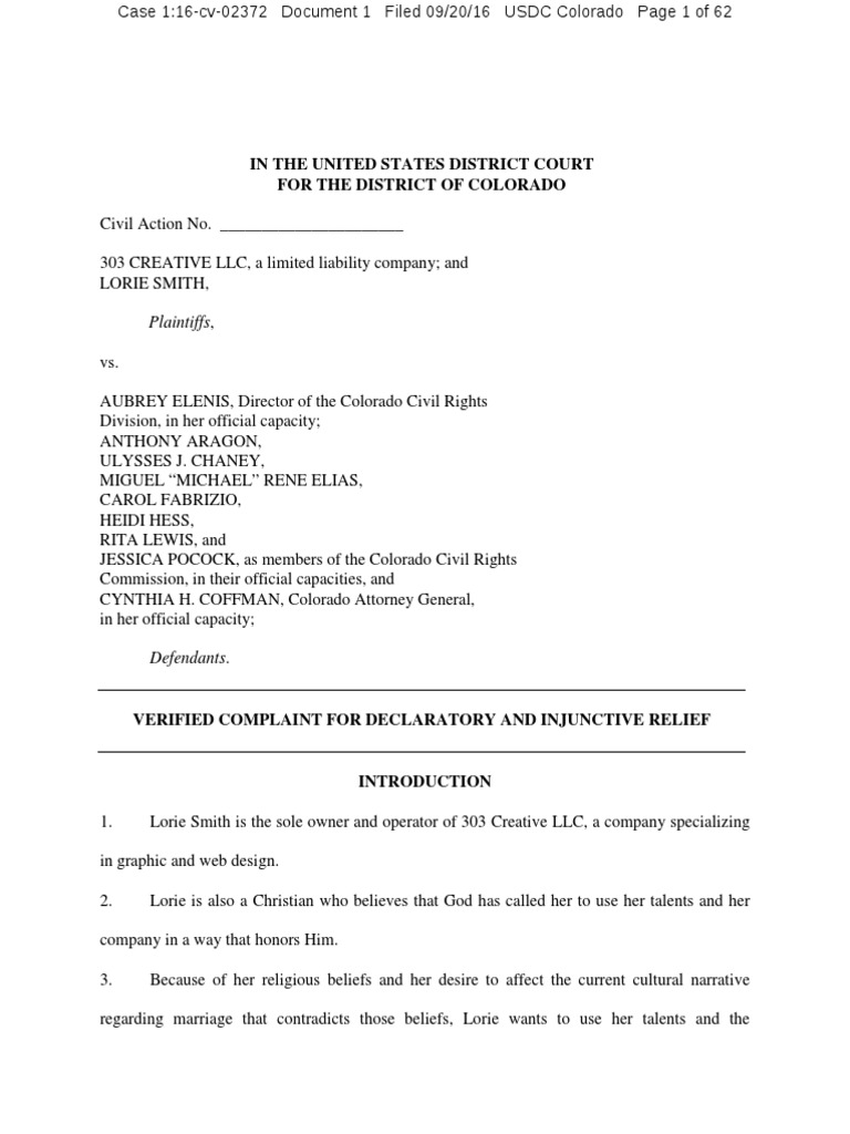 303 Creative LLC and Lorie Smith v. Aubrey Elenis, Et Al. | PDF ...
