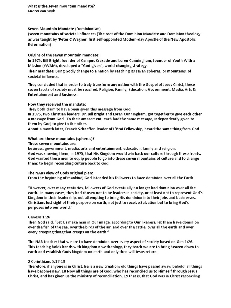 The Seven Mountain Mandate - Andrei Van Wyk | PDF | Jesus | Prophecy
