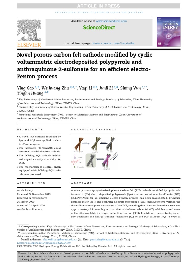 Ying Gao, Weihuang Zhu, Yaqi Li Novel Porous Carbon Felt Cathode ...