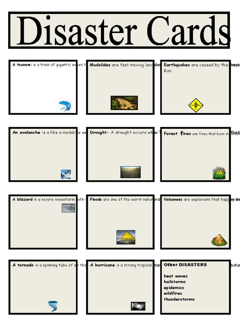 Natural Disasters Vocabulary Cards Classroom Posters Flashcards Fun ...