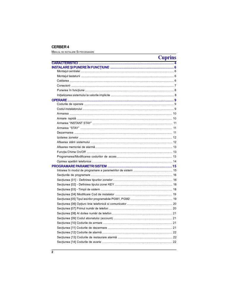 CERBER4Manual de Programare | PDF