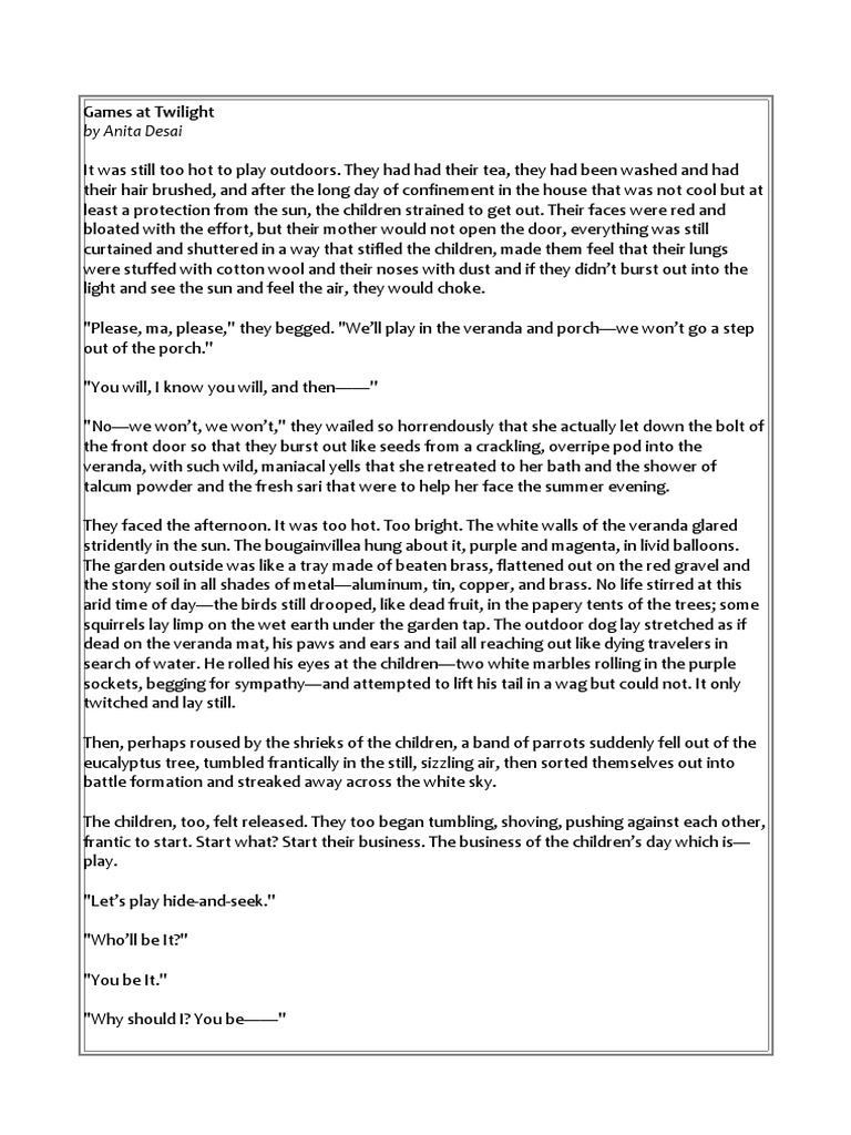 By Anita Desai: Games at Twilight | PDF