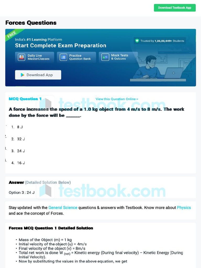 MCQ On Forces 5eea6a0c39140f30f369dfe9 | PDF