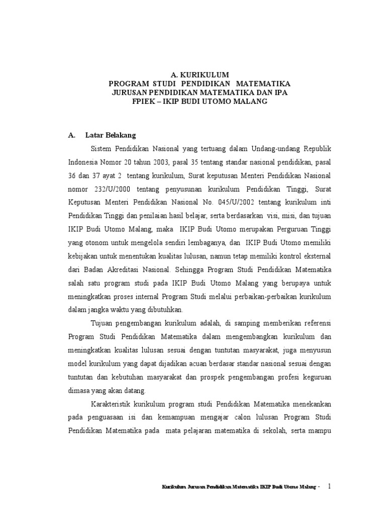 Kurikulum Pendidikan Matematika Ikipbu Edit 8 Sept 092 | PDF