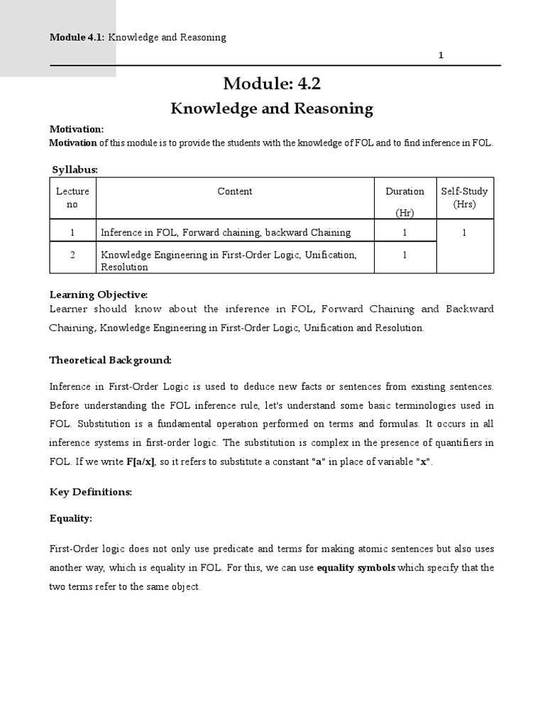 Module 4.1: Knowledge and Reasoning | PDF | First Order Logic | Logic
