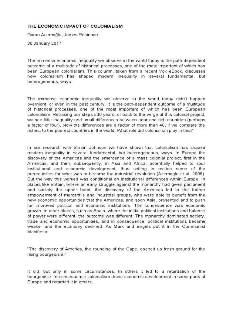 The Economic Impact of Colonialism | PDF | Colonialism | Institution