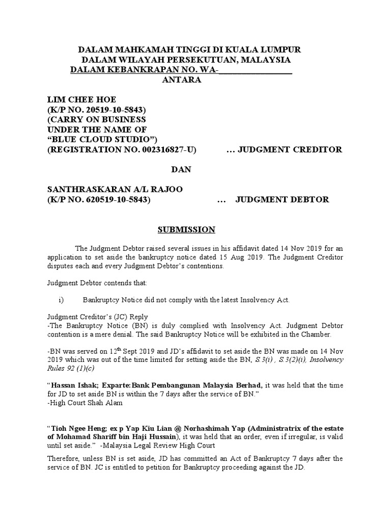 Submission | PDF | Bankruptcy | Judgment (Law)