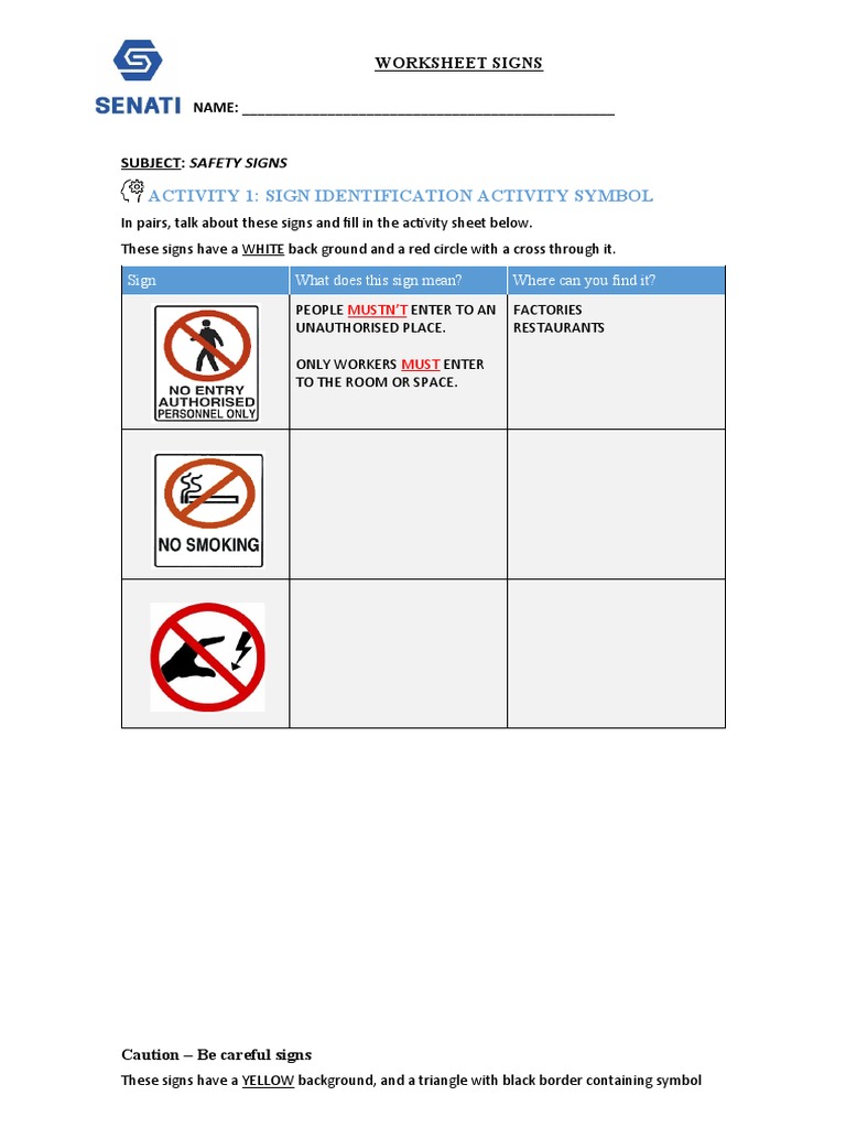 Worksheet Safety Signs | PDF
