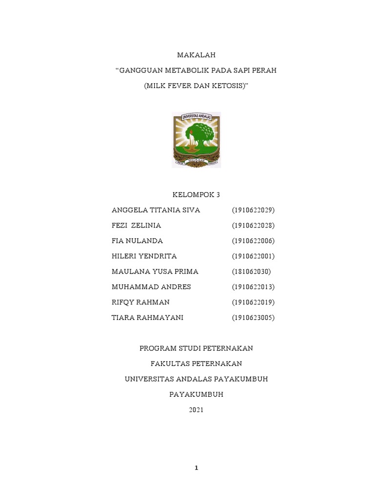Gangguan Metabolik Sapi Perah: Milk Fever & Ketosis | PDF