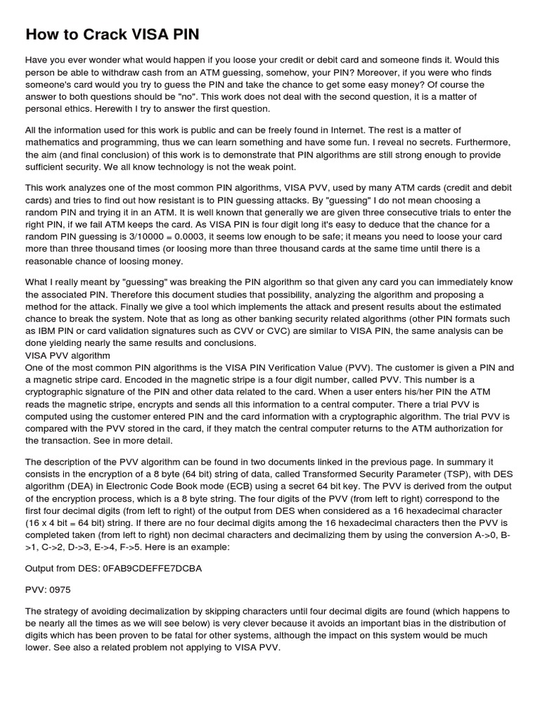 How To Crack Visa Pin | PDF | Personal Identification Number | Cryptography