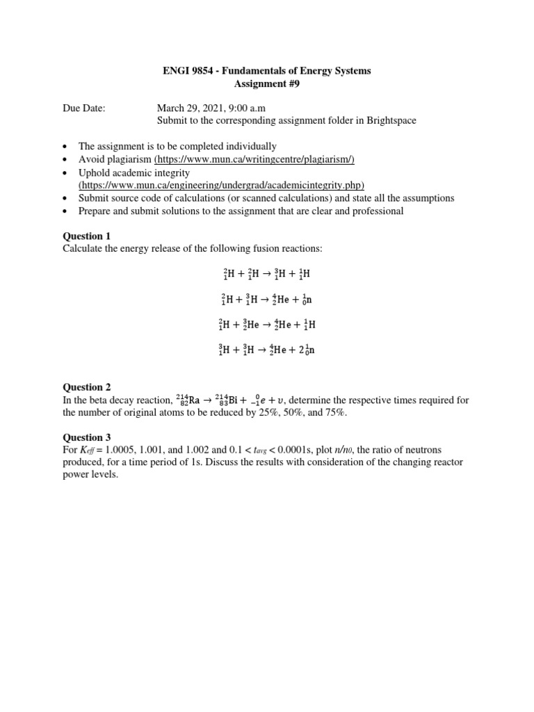 Assignment 9 - Nuclear Energy | PDF