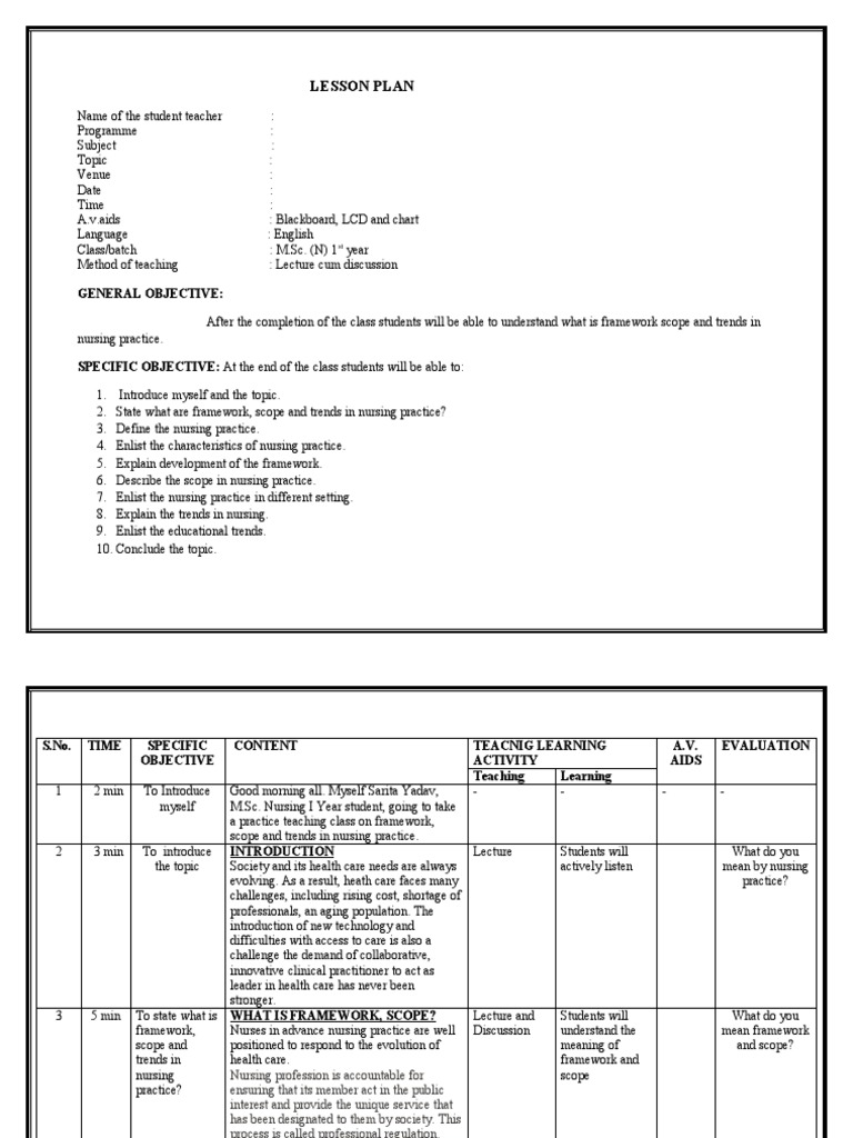 Lesson Plan: General Objective | PDF | Nursing | Profession