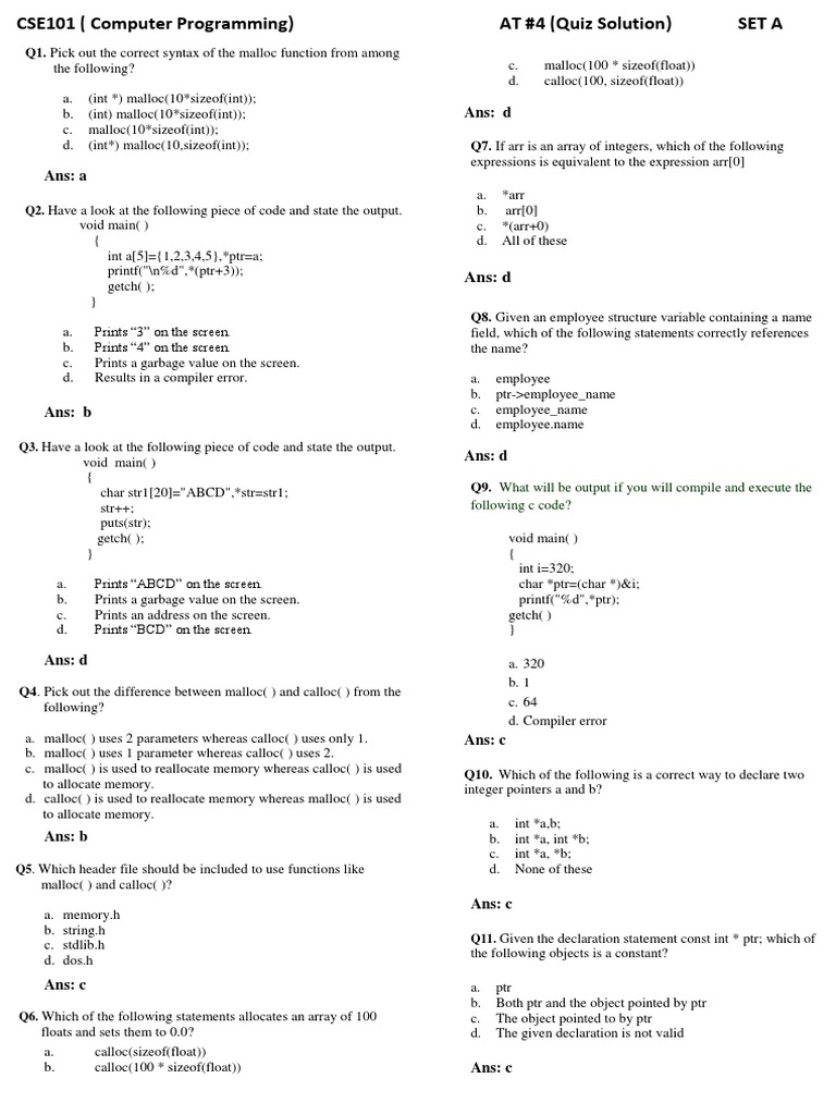 Quiz4 Solution | PDF | Pointer (Computer Programming) | Computer Engineering