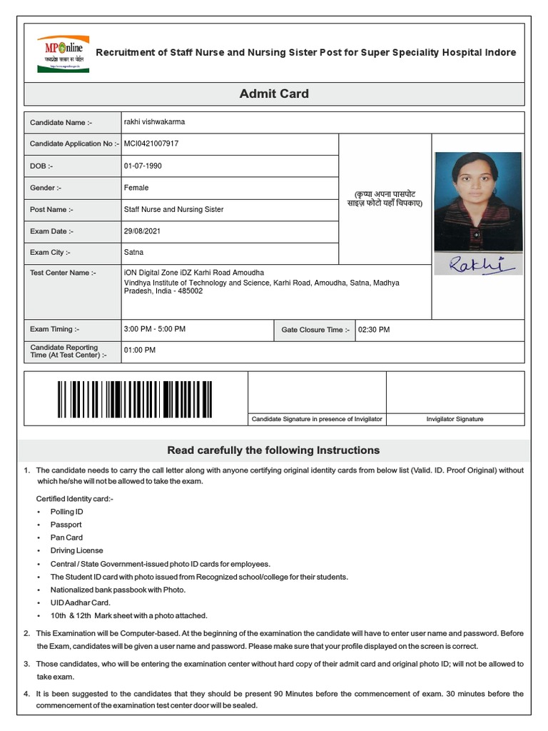 Candidate Hall Ticket | Download Free PDF | Identity Document | Test ...