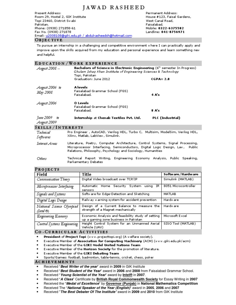 Jawad Rasheed (GIKI) CV Latest | PDF | Hardware Description Language ...