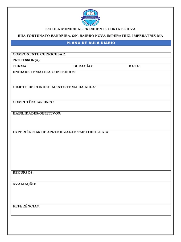 Modelo de Plano de Aula Diário | PDF