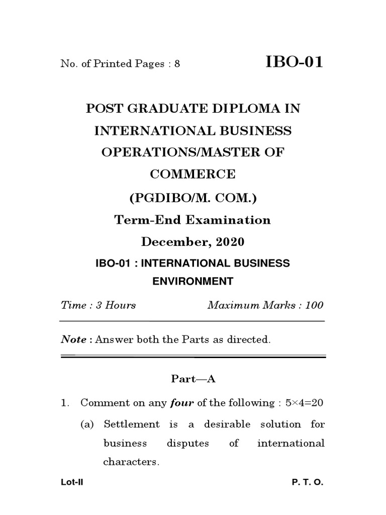 Post Graduate Diploma in International Business Operations/Master of ...