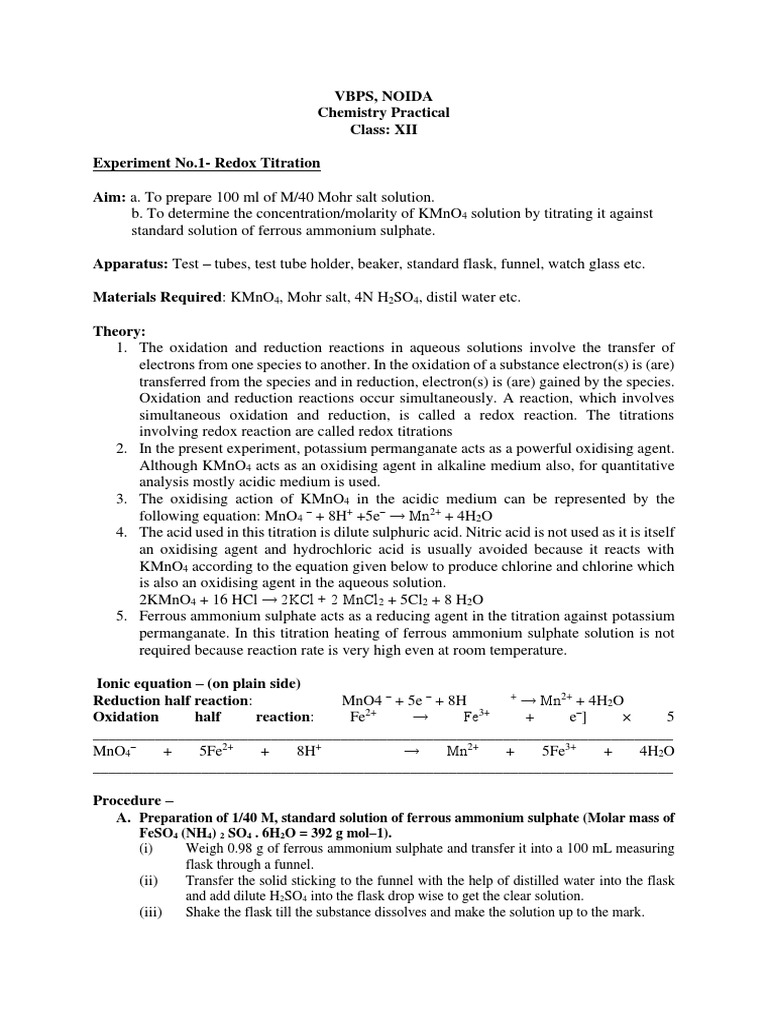 Experiment-1-Redox Titration | PDF | Redox | Chemistry