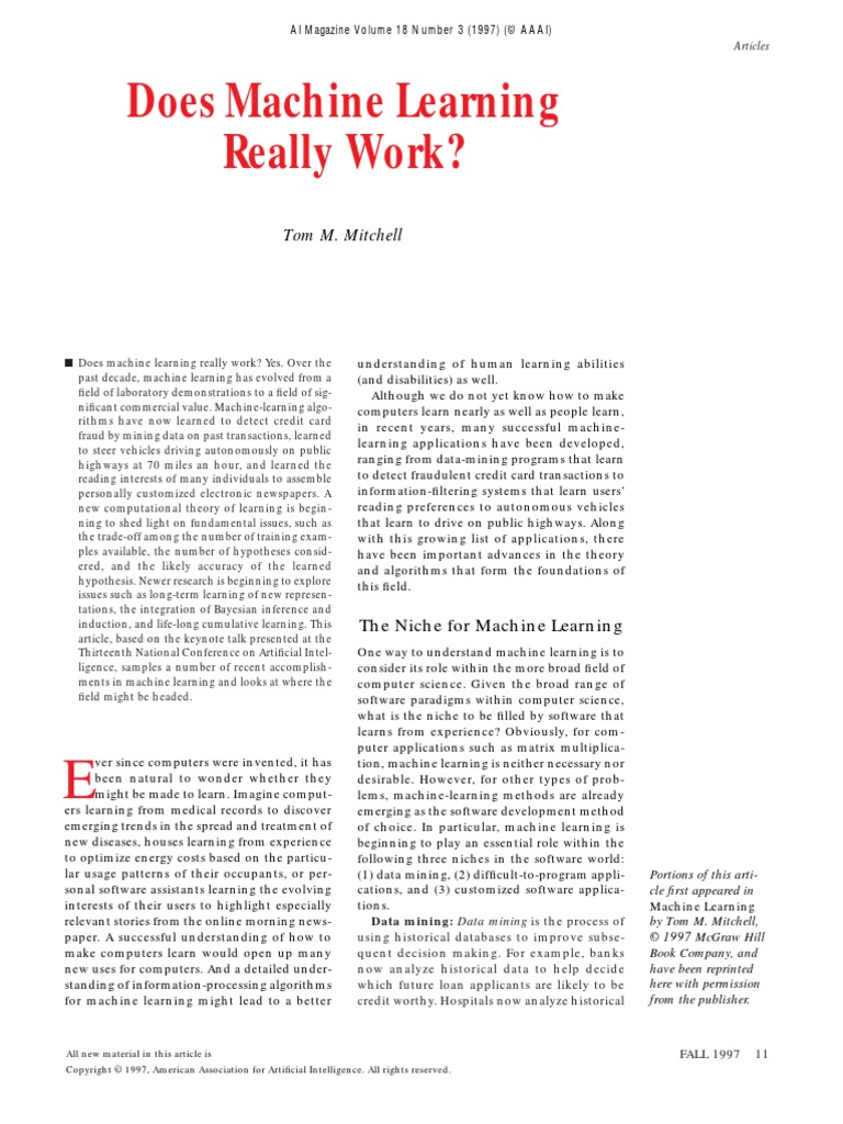 Does Machine Learning Really Work?: Tom M. Mitchell | PDF | Machine ...