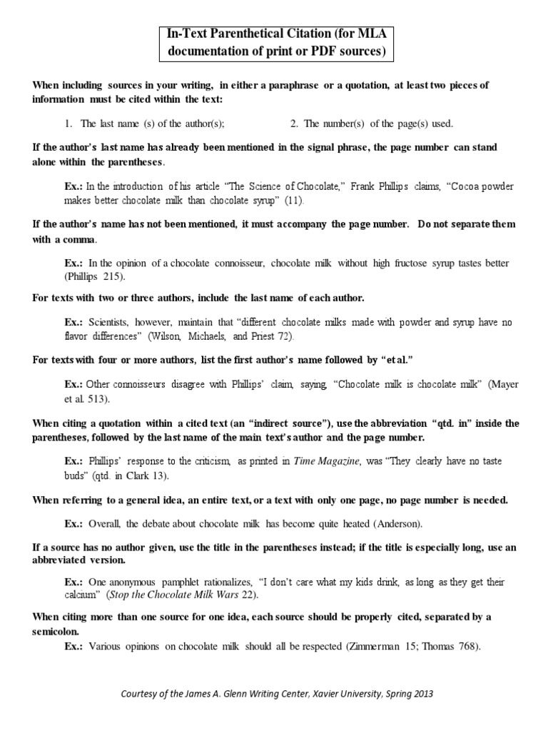 In-Text Parenthetical Citation in MLA of A Print or PDF Document | PDF ...