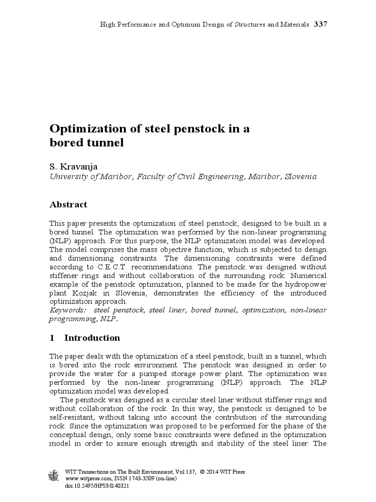 Optimization Teel Penstock in A Bored Tunnel | PDF | Mathematical Optimization | Pipe (Fluid ...