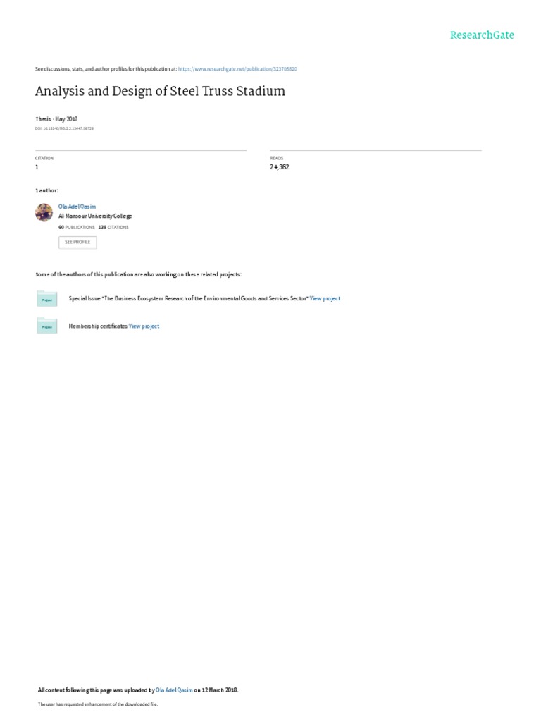 Analysis and Design of Steel Truss Stadium: Thesis | PDF | Structural ...